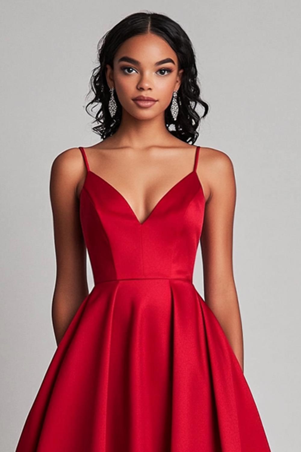 Dreamyannie UK Red Wedding Guest Dress Satin A-Line Tea Length ...