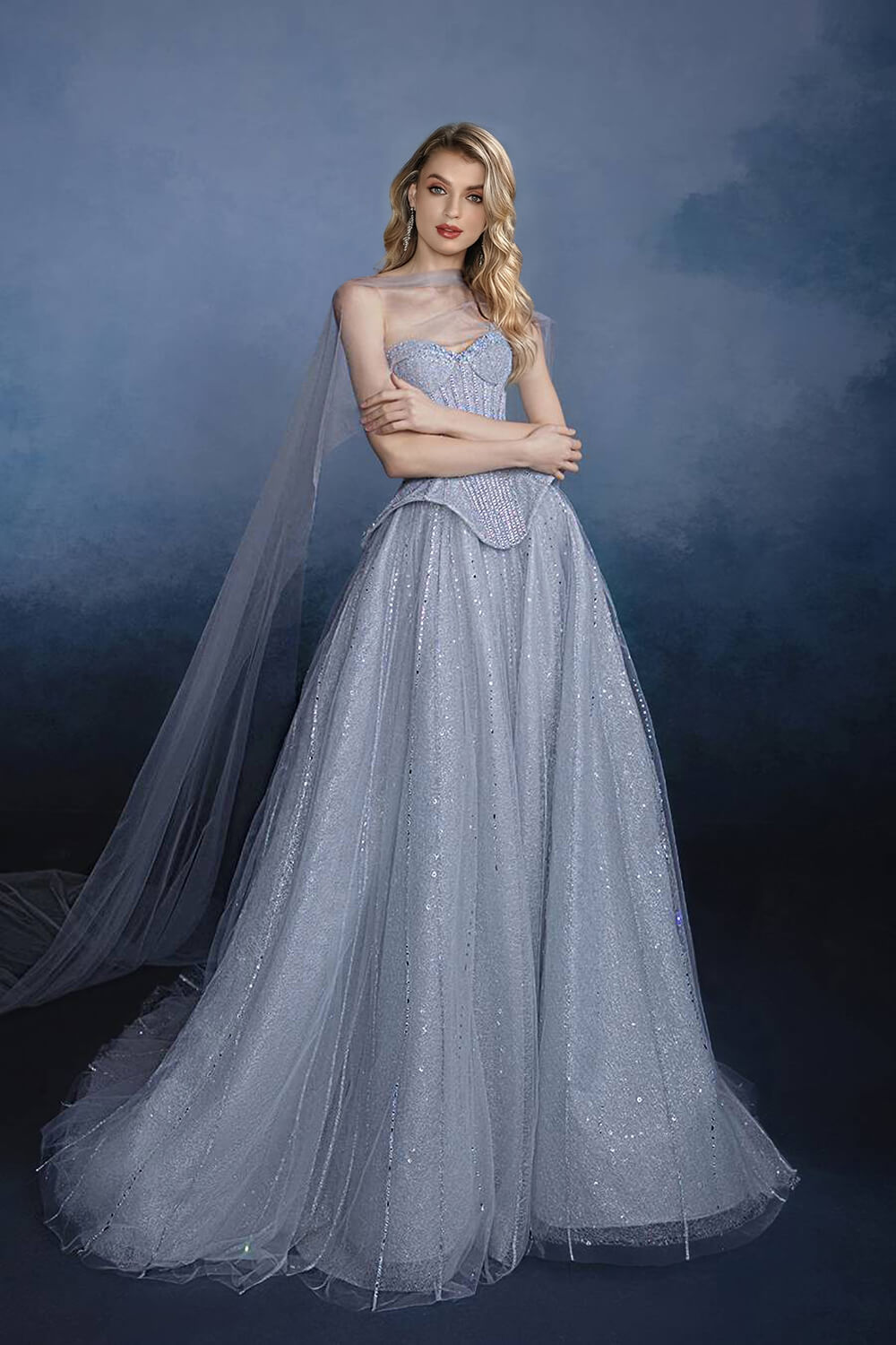 Grey Tulle Prom Dress with Beading | Sweetheart Corset Evening Gown ...